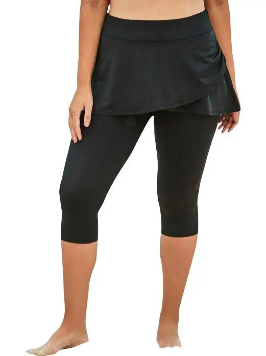 SWIM 365 Skirted Swim Capri Pant - Black
