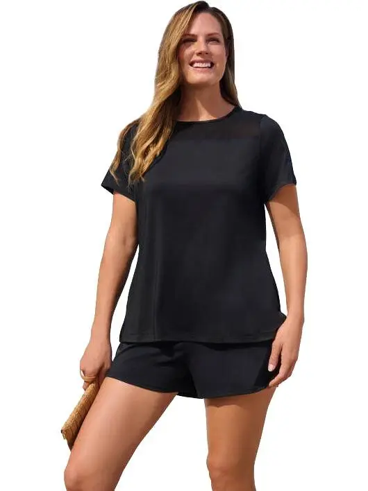 SWIM 365 Mesh Yoke Swim Tee - Black