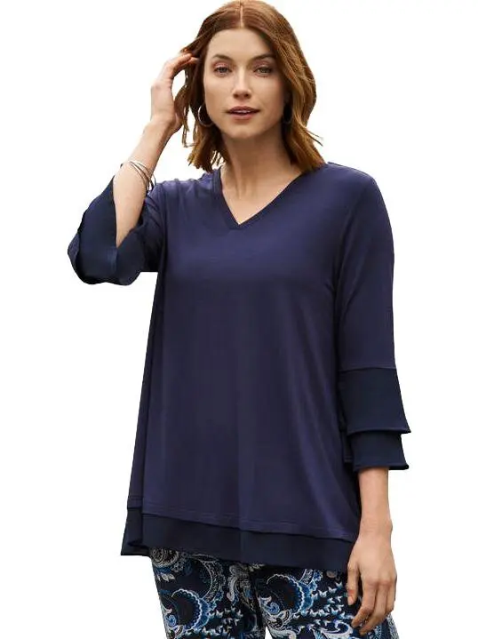 JESSICA LONDON Ruffle Layered Sleeve Top - Navy