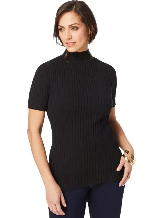 JESSICA LONDON Ribbed Mockneck Sweater - Black