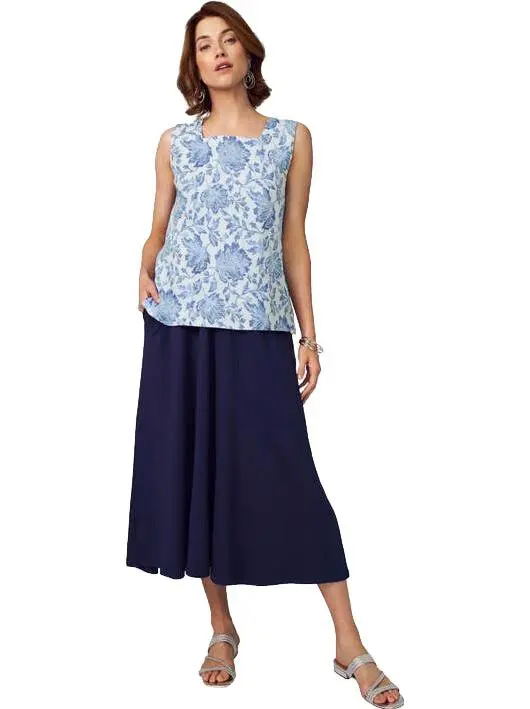 JESSICA LONDON Stretch Cotton Square Neck Tank - Azure Floral Tapestry
