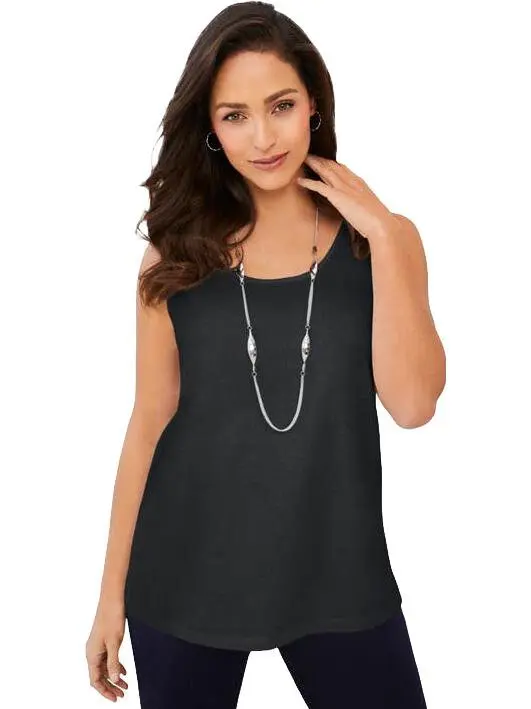 JESSICA LONDON Stretch Cotton Horseshoe Neck Tank - Black
