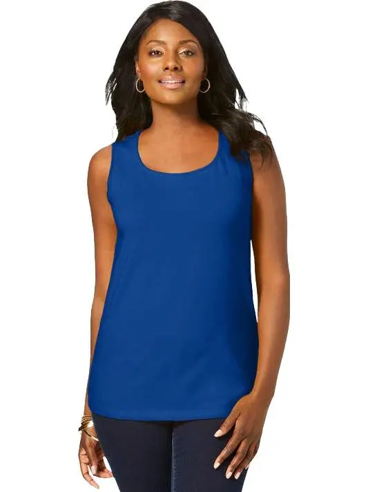 JESSICA LONDON Stretch Cotton Horseshoe Neck Tank - Dark Sapphire