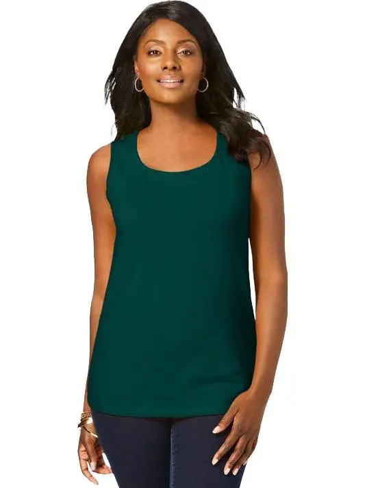 JESSICA LONDON Stretch Cotton Horseshoe Neck Tank - Emerald Green