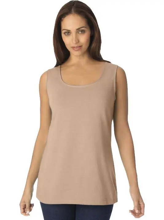 JESSICA LONDON Stretch Cotton Horseshoe Neck Tank - New Khaki