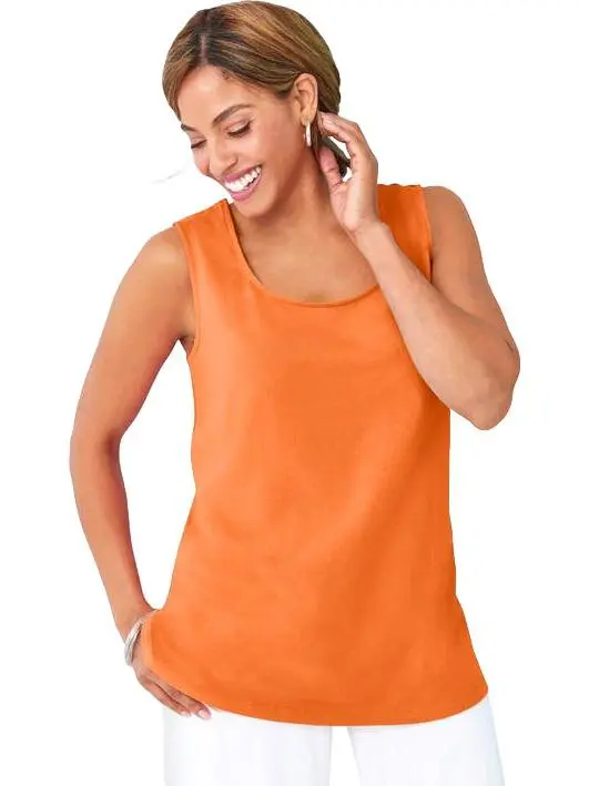 JESSICA LONDON Stretch Cotton Horseshoe Neck Tank - Orange Twist
