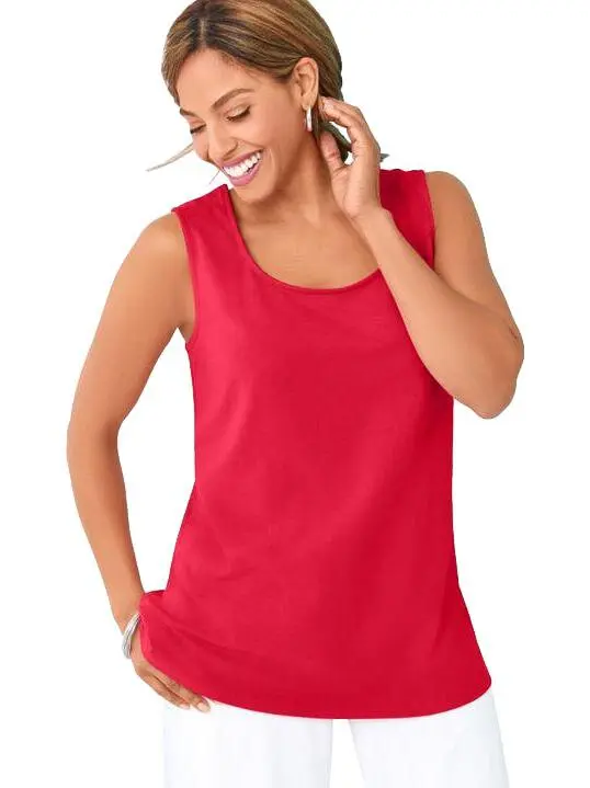 JESSICA LONDON Stretch Cotton Horseshoe Neck Tank - Vivid Red
