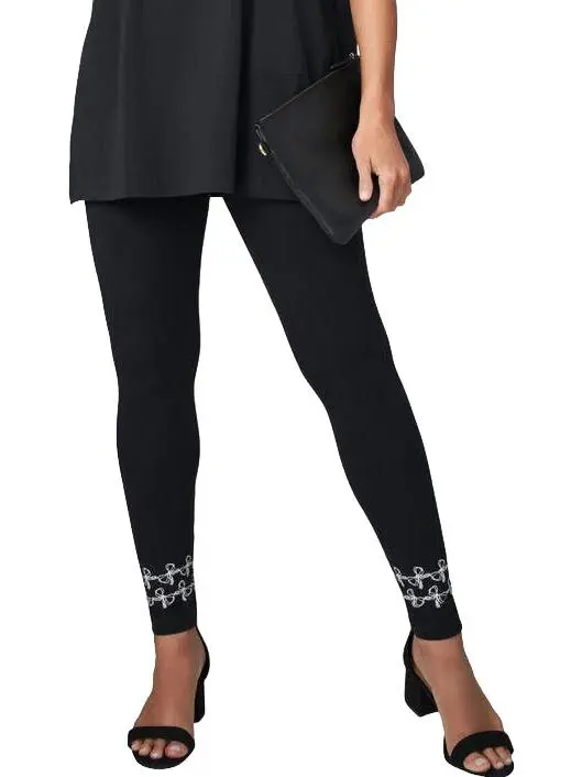 JESSICA LONDON Everyday Stretch Cotton Legging - Black Bow Border