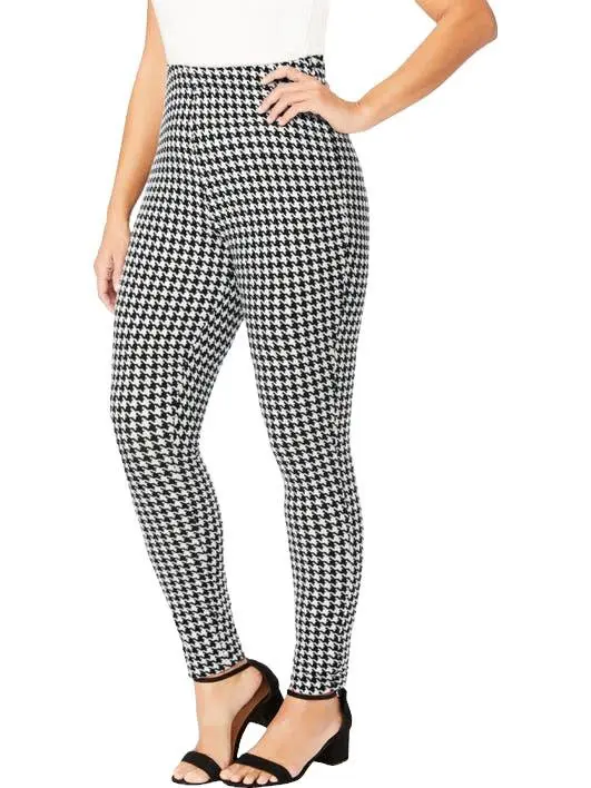 JESSICA LONDON Everyday Stretch Cotton Legging - Black Mini Houndstooth
