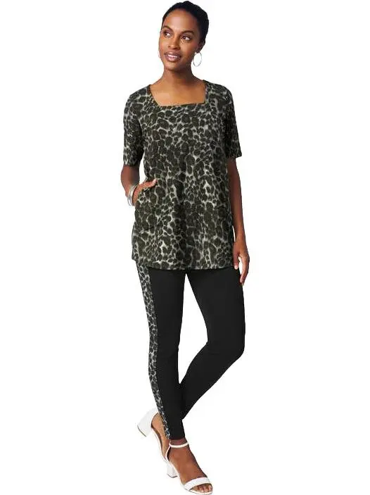JESSICA LONDON Everyday Stretch Cotton Legging - Black Painterly Cheetah
