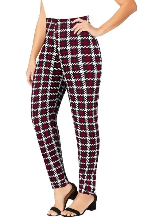 JESSICA LONDON Everyday Stretch Cotton Legging - Rich Burgundy Mini Plaid