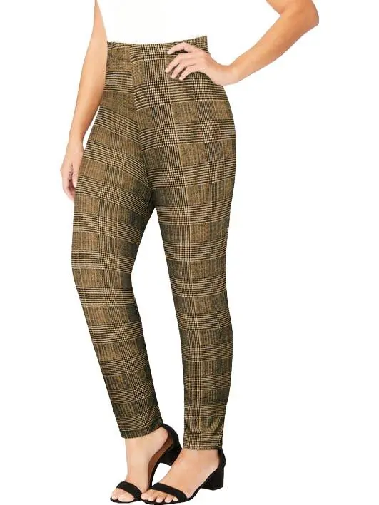 JESSICA LONDON Everyday Stretch Cotton Legging - Soft Camel Glen Plaid