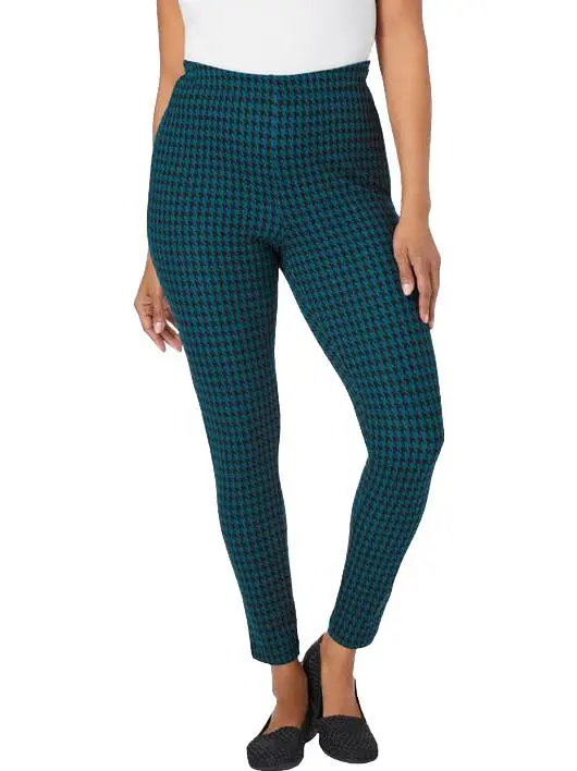 JESSICA LONDON Everyday Stretch Cotton Legging - Teal Black Houndstooth