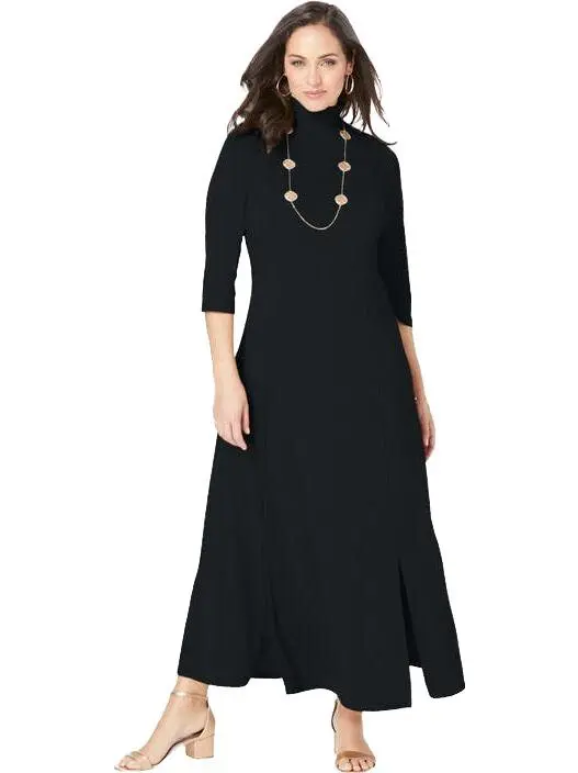 JESSICA LONDON Mockneck Slit Maxi Dress - Black