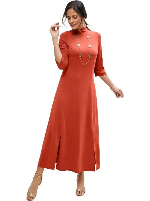 JESSICA LONDON Mockneck Slit Maxi Dress - Copper Red