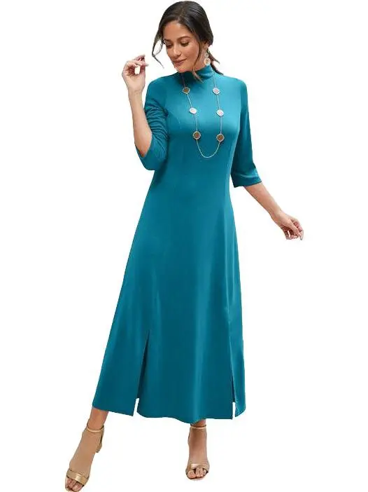 JESSICA LONDON Mockneck Slit Maxi Dress - Deep Teal