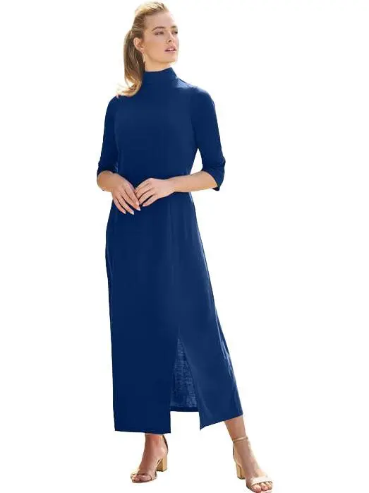 JESSICA LONDON Mockneck Slit Maxi Dress - Evening Blue