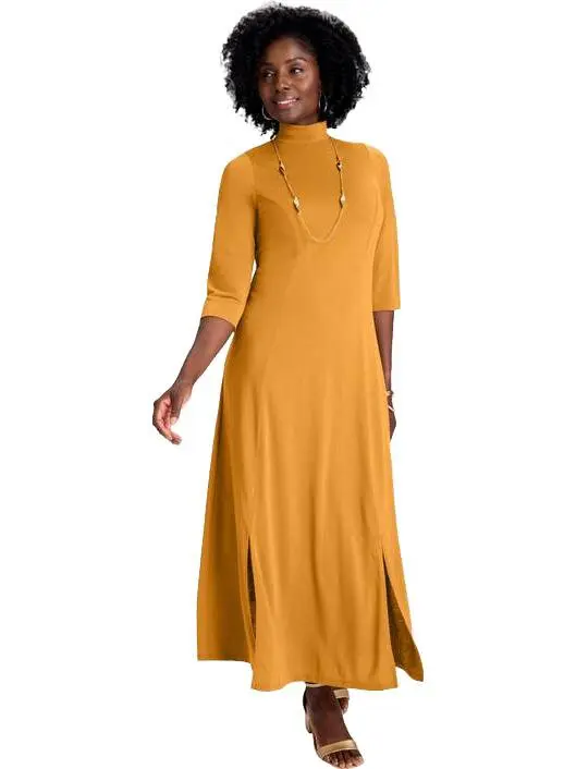 JESSICA LONDON Mockneck Slit Maxi Dress - Rich Gold