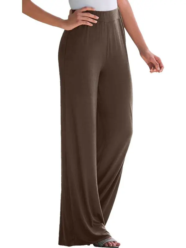 JESSICA LONDON Stretch Knit Wide Leg Palazzo Pants - Chocolate