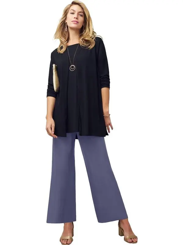 JESSICA LONDON Stretch Knit Wide Leg Palazzo Pants - Deep Dusk