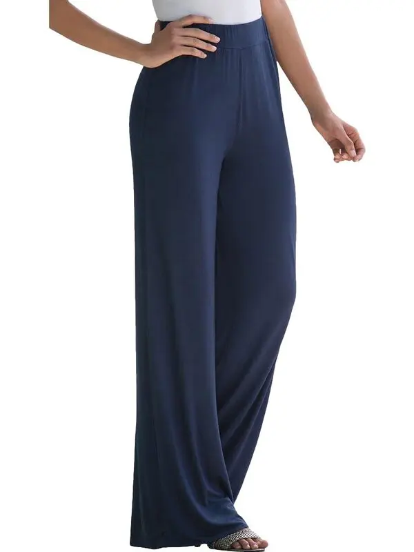 JESSICA LONDON Stretch Knit Wide Leg Palazzo Pants - Navy
