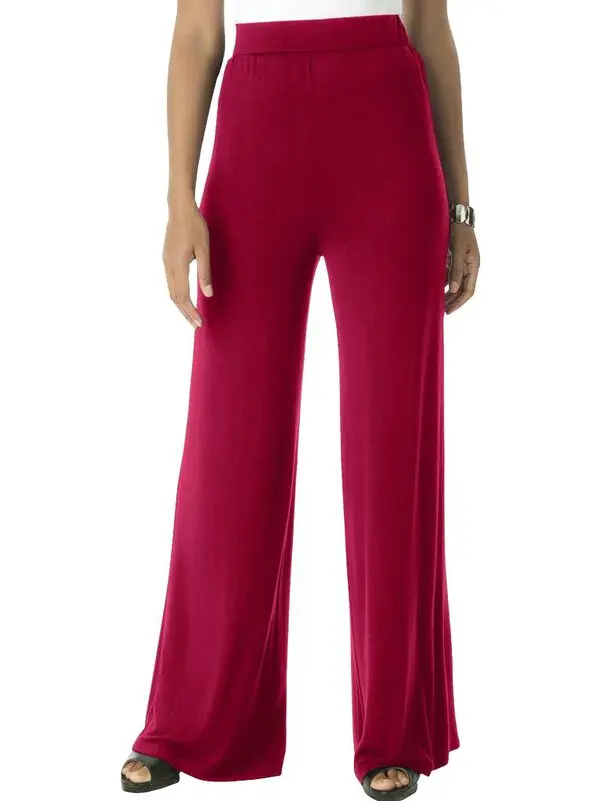 JESSICA LONDON Stretch Knit Wide Leg Palazzo Pants - Rich Burgundy