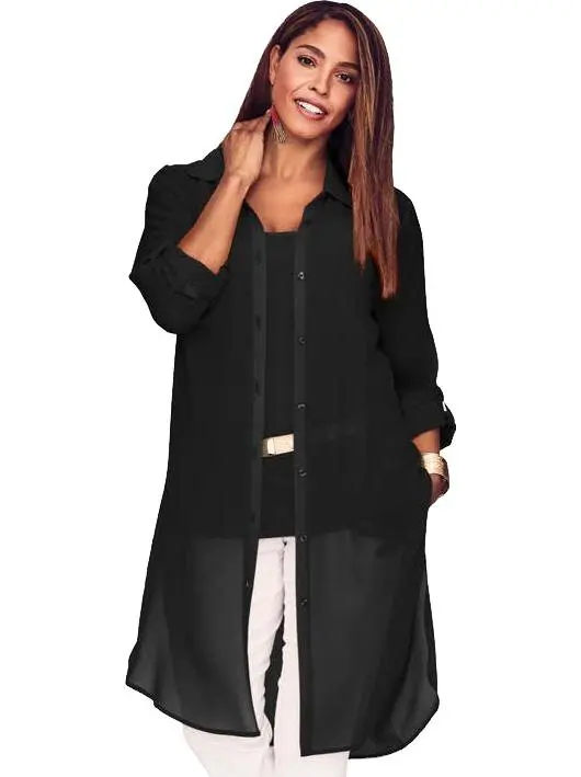 JESSICA LONDON Sheer Georgette Tunic - Black