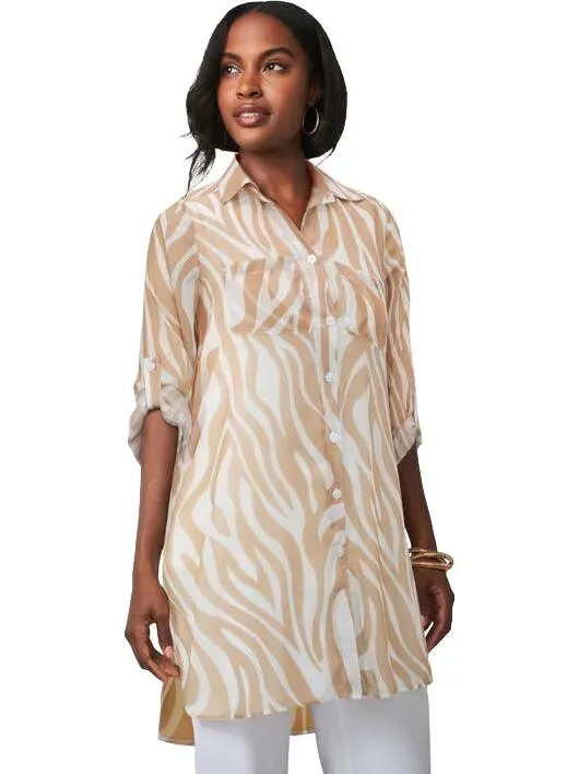 JESSICA LONDON Sheer Georgette Longline Tunic - Neutral Zebra