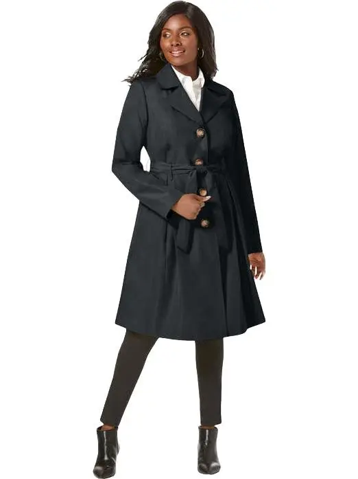 JESSICA LONDON Pleated Trench Coat - Black