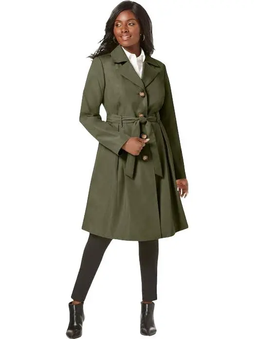JESSICA LONDON Pleated Trench Coat - Dark Olive Green