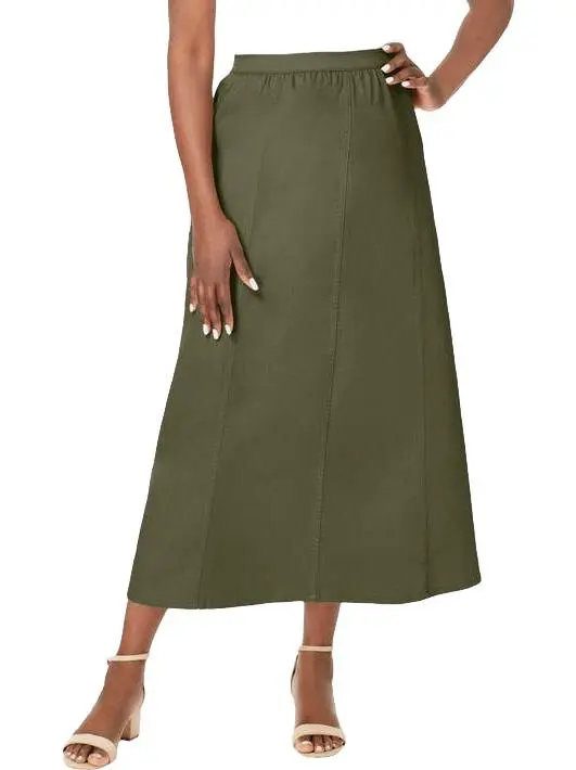 JESSICA LONDON Stretch Denim Jegging Skirt - Dark Olive Green