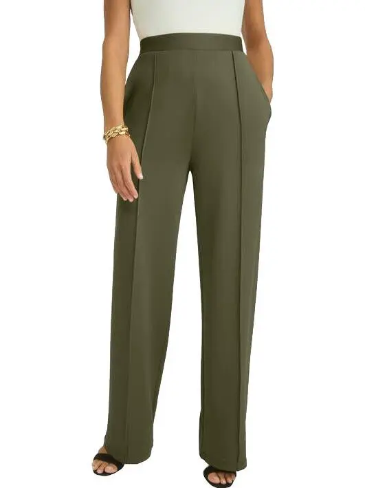 JESSICA LONDON Perfectease Wide Leg Pant - Dark Olive Green