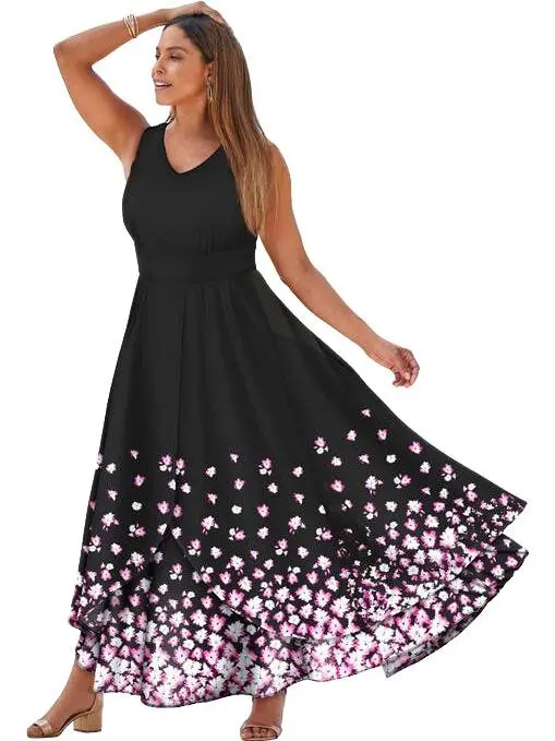 JESSICA LONDON Georgette Flyaway Maxi Dress - Black Floral
