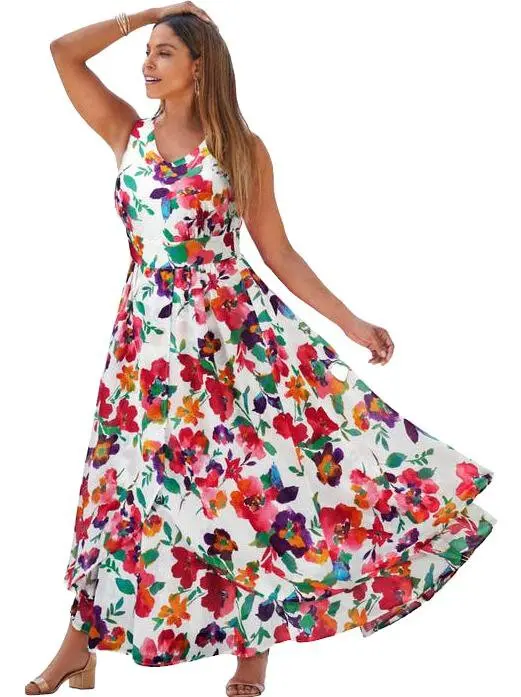 JESSICA LONDON Petite Georgette Flyaway Maxi Dress - Multi Watercolor Floral