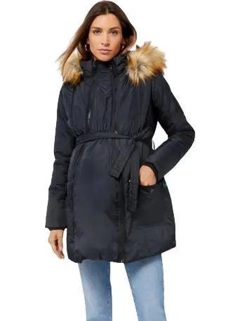 MODERN ETERNITY 3-in-1 Maternity Coat With Faux Fur Trim - Black