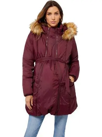 MODERN ETERNITY 3-in-1 Maternity Coat With Belt - Burgundy