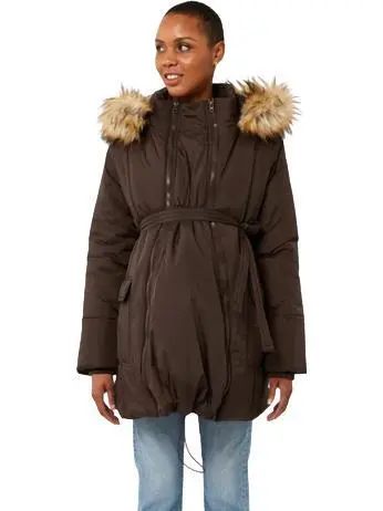 MODERN ETERNITY 3-in-1 Maternity Coat With Belt - Dark Chocolate
