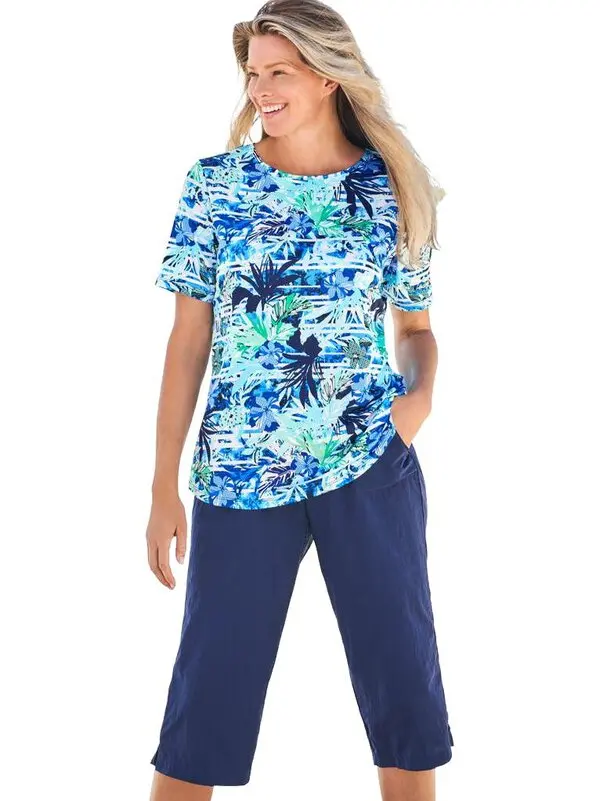 SWIM 365 Relaxed Fit Swim Tee - Blue Stripe Palm