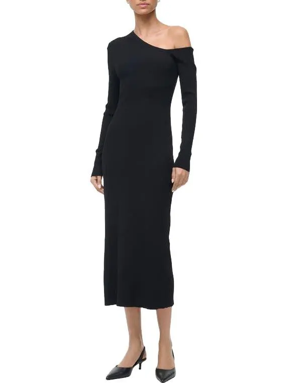Staud Lois One-shoulder Rib Dress - Black