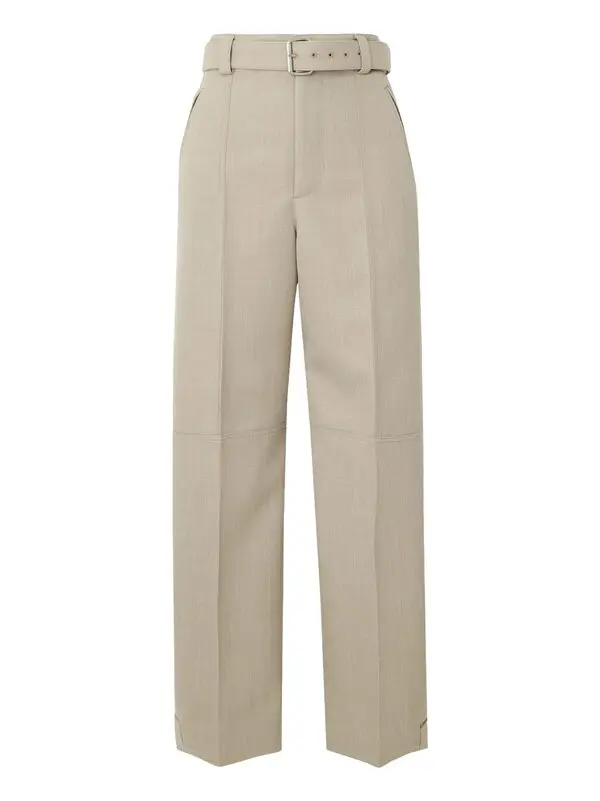 Bottega Veneta Belted Paneled Wool-twill Tapered Trousers - Neutrals