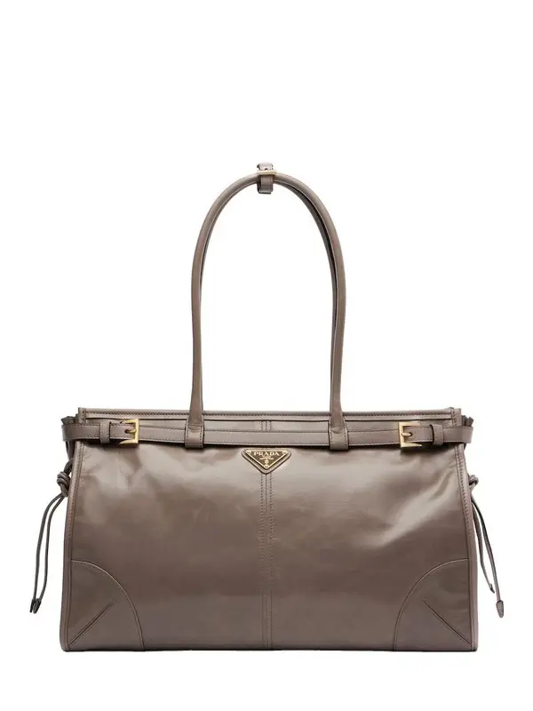 Prada Large Leather Shoulder Bag - Beige