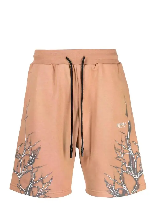 PHOBIA Lightning-print Cotton Shorts - Orange