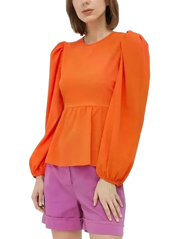 NOTES DU NORD Puff-sleeve Tie-back Top - Orange