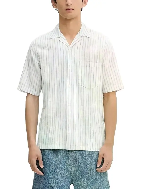 SAMSOE SAMSOE Saoscar Ap Striped Short-sleeve Shirt - White