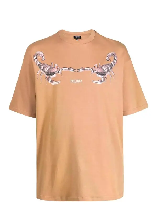 PHOBIA Scorpion-print Cotton T-shrit - Brown