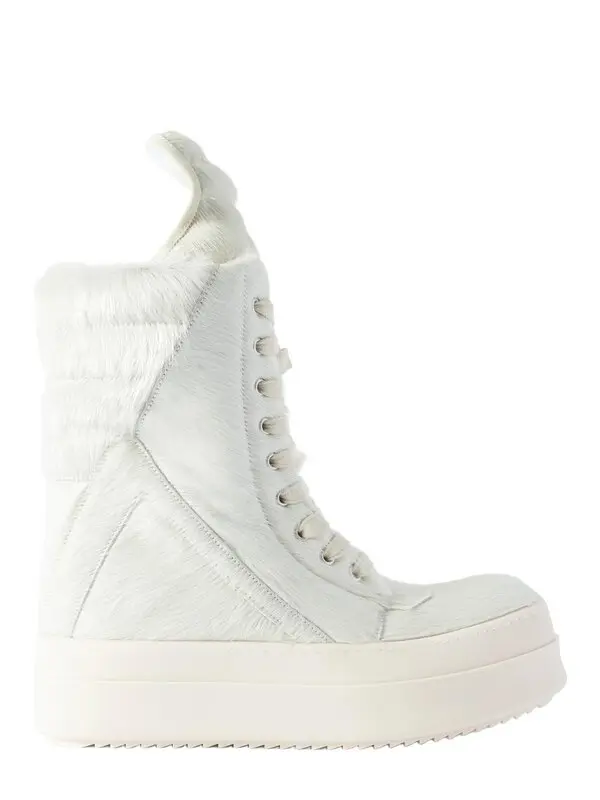 Rick Owens Mega Geobasket Calf Hair High-top Sneakers - Neutrals