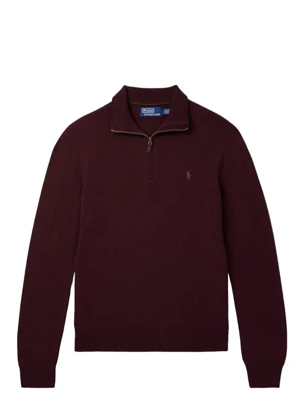 Polo Ralph Lauren Logo-embroidered Wool Half-zip Sweater - Burgundy