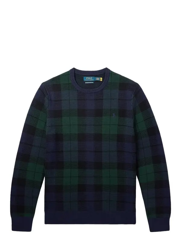 Polo Ralph Lauren Logo-embroidered Checked Wool Sweater - Blue