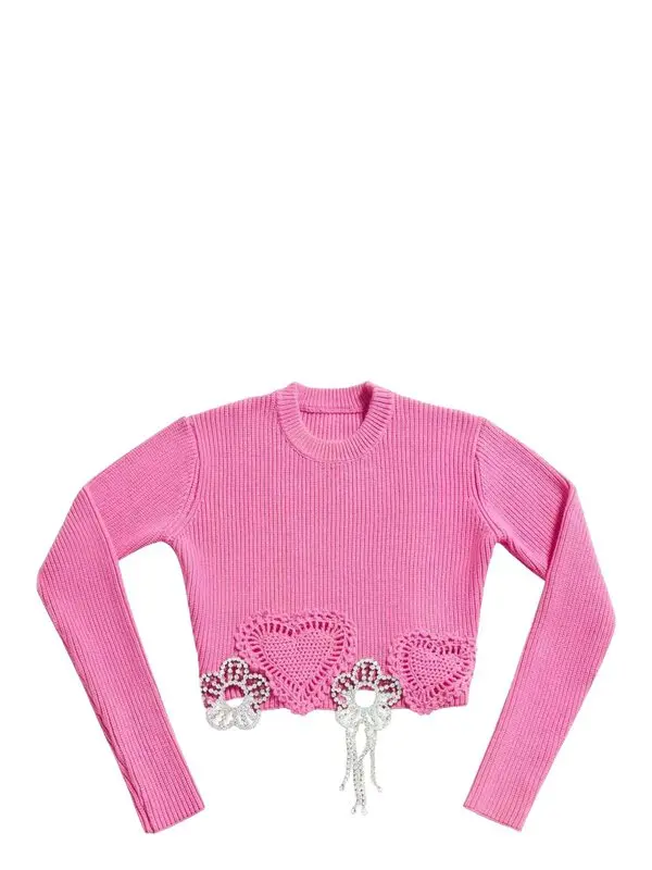 AREA Crochet-flower Crystal-embellished Sweater - Pink