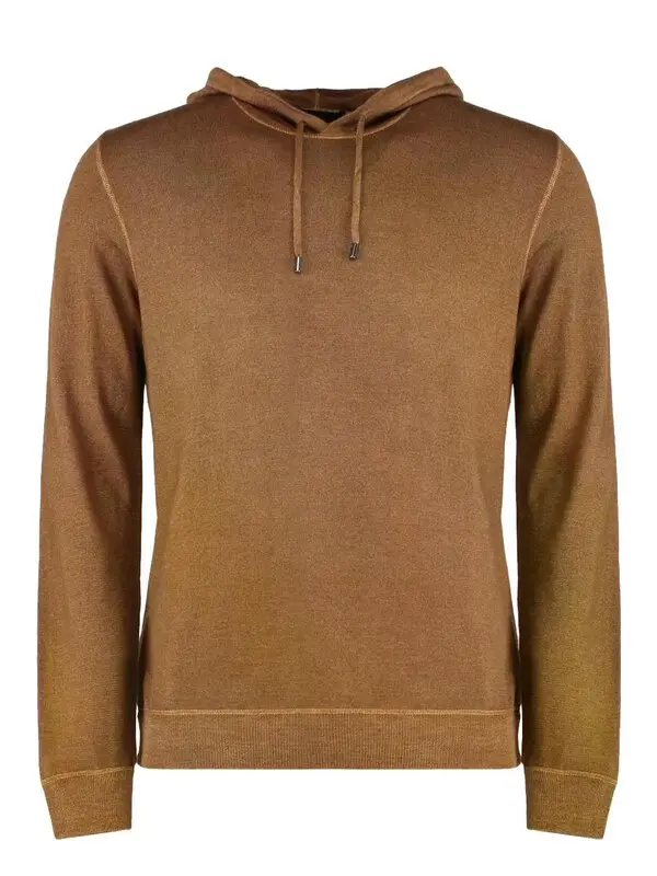 MOORER Hooded Ribbed Sweater - Brown